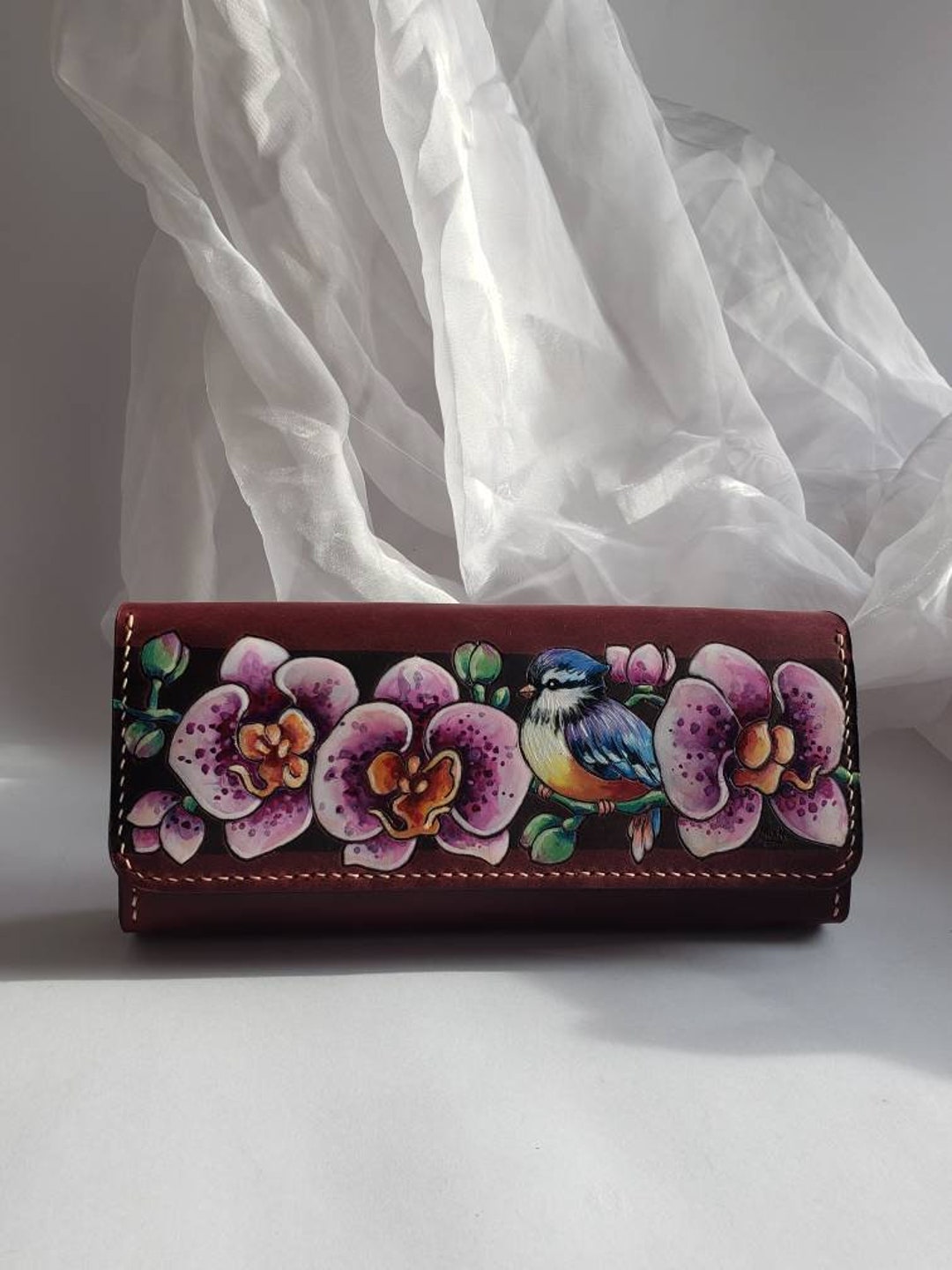 Exclusive Handcrafted and Hand-painted Leather Wallet. Hand-sewn ...