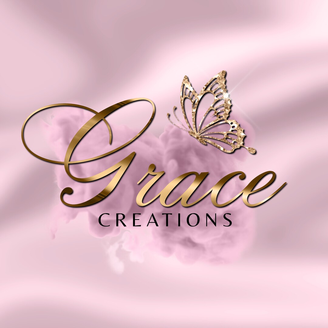 Pink Cloud Logo With Gold Metallic Script & Glittery Butterfly Elegant ...