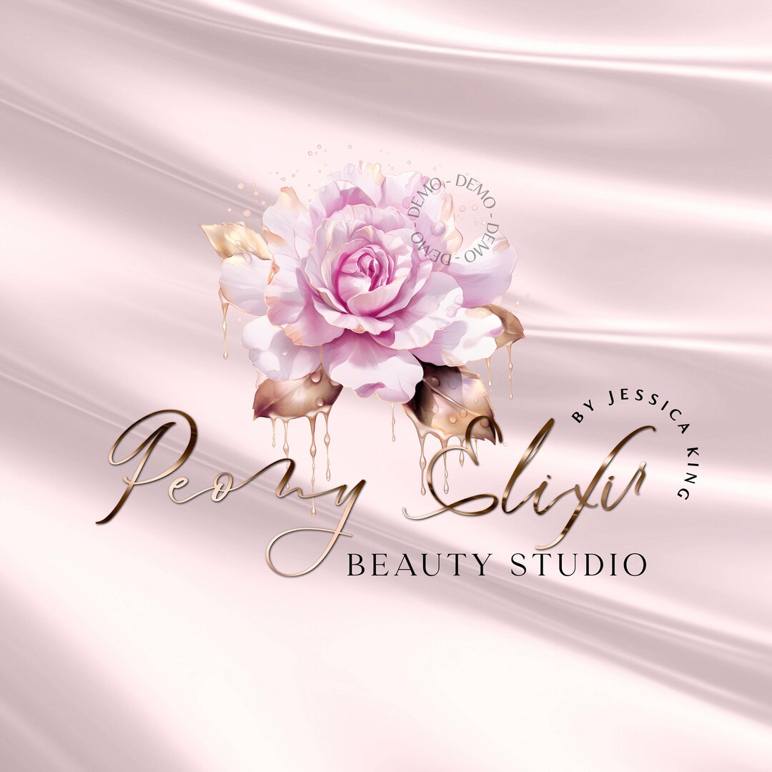 Elegant Peony Flower Logo Luxurious Rosegold Drip Feminine Branding ...