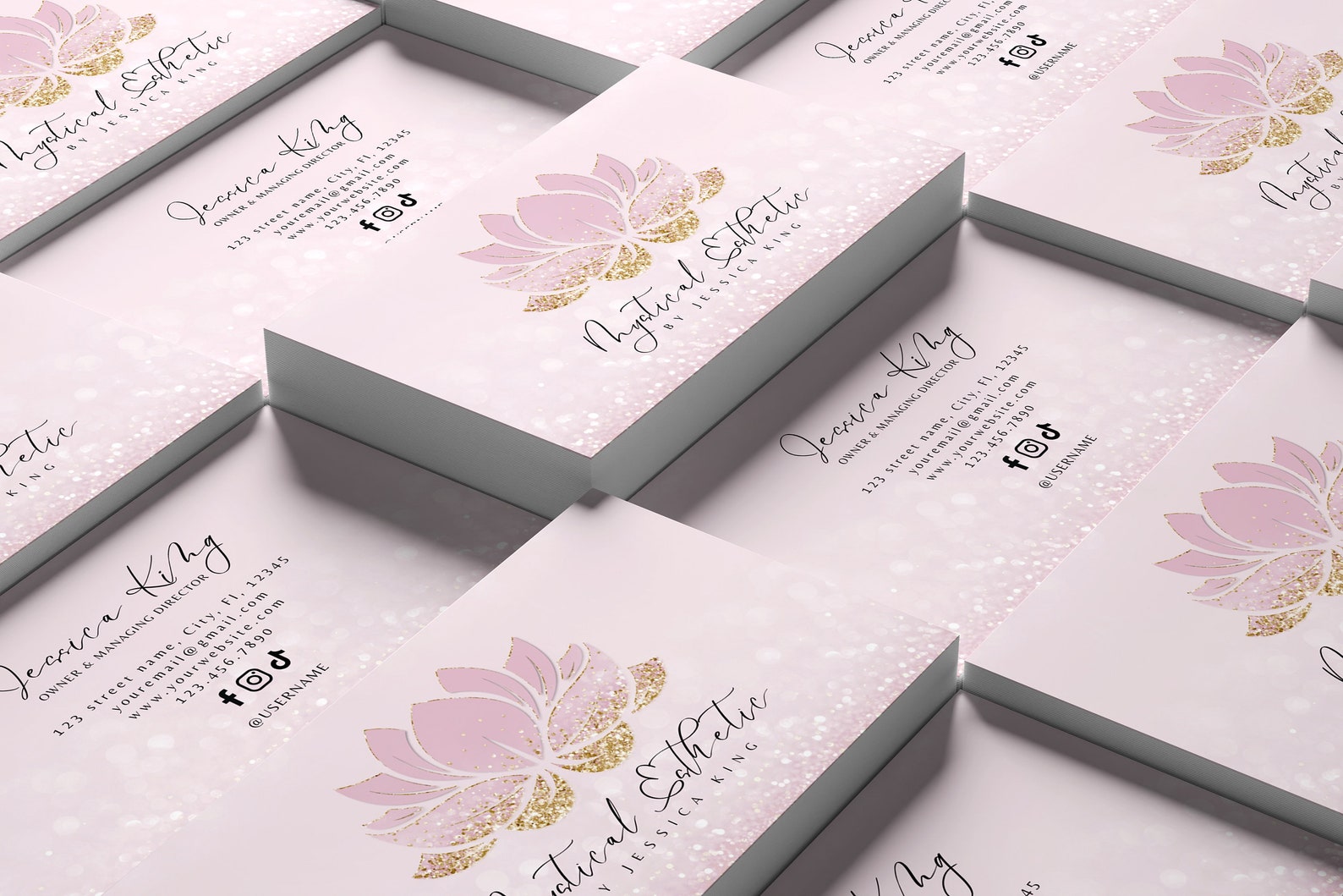 Faux Pink Glitter Lotus Business Card Template Lashes Etsy Canada
