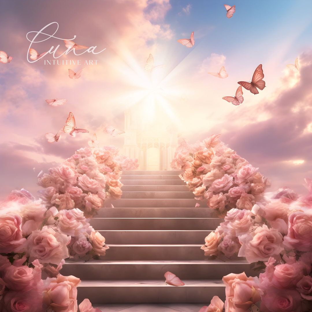 In Loving Memory & Flying Butterflies PNG, Memorial Background EDITABLE CANVA Template Stairs to ...
