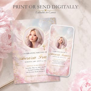 Floral Memorial Invitation Template, Celebration of Life Announcement ...