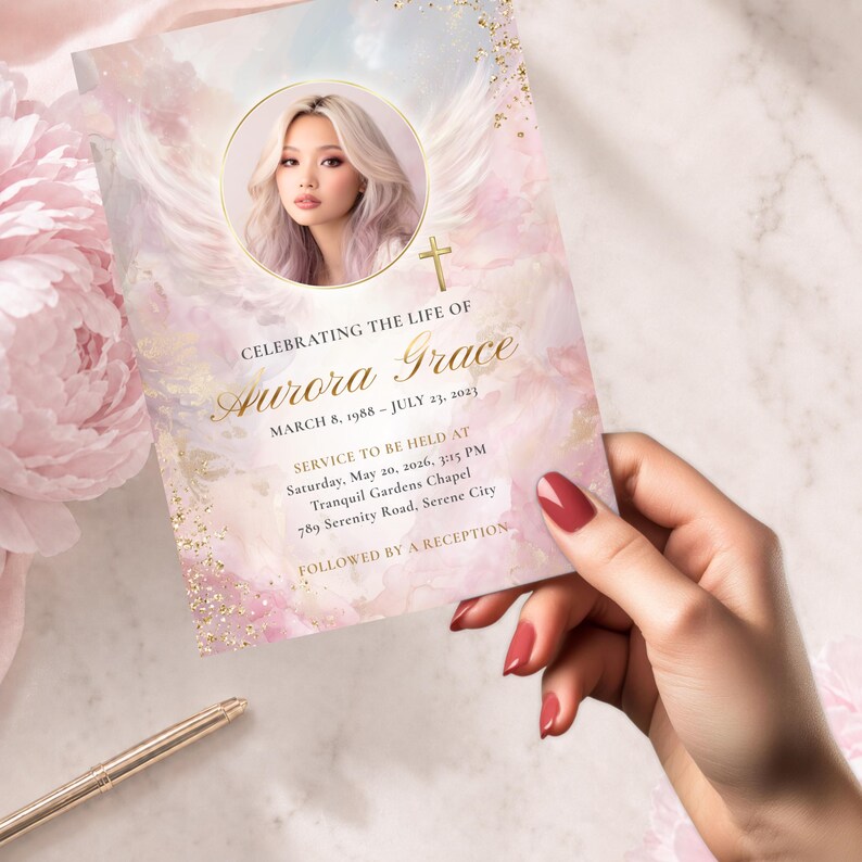 Floral Memorial Invitation Template, Celebration of Life Announcement ...