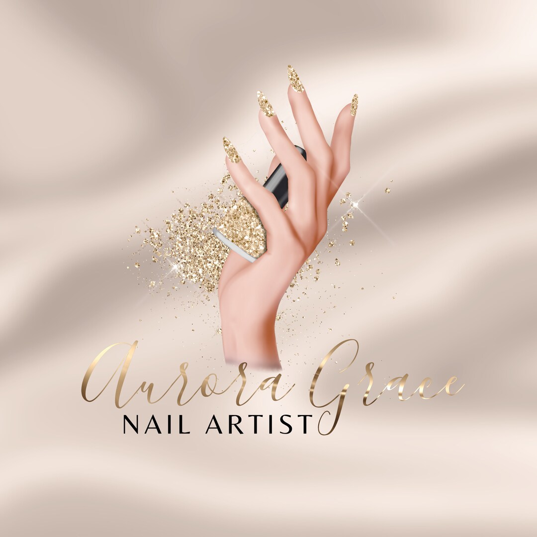 Elegant Nail Artist Logo Hand With Gold Glitter Nails, Nail Polish ...