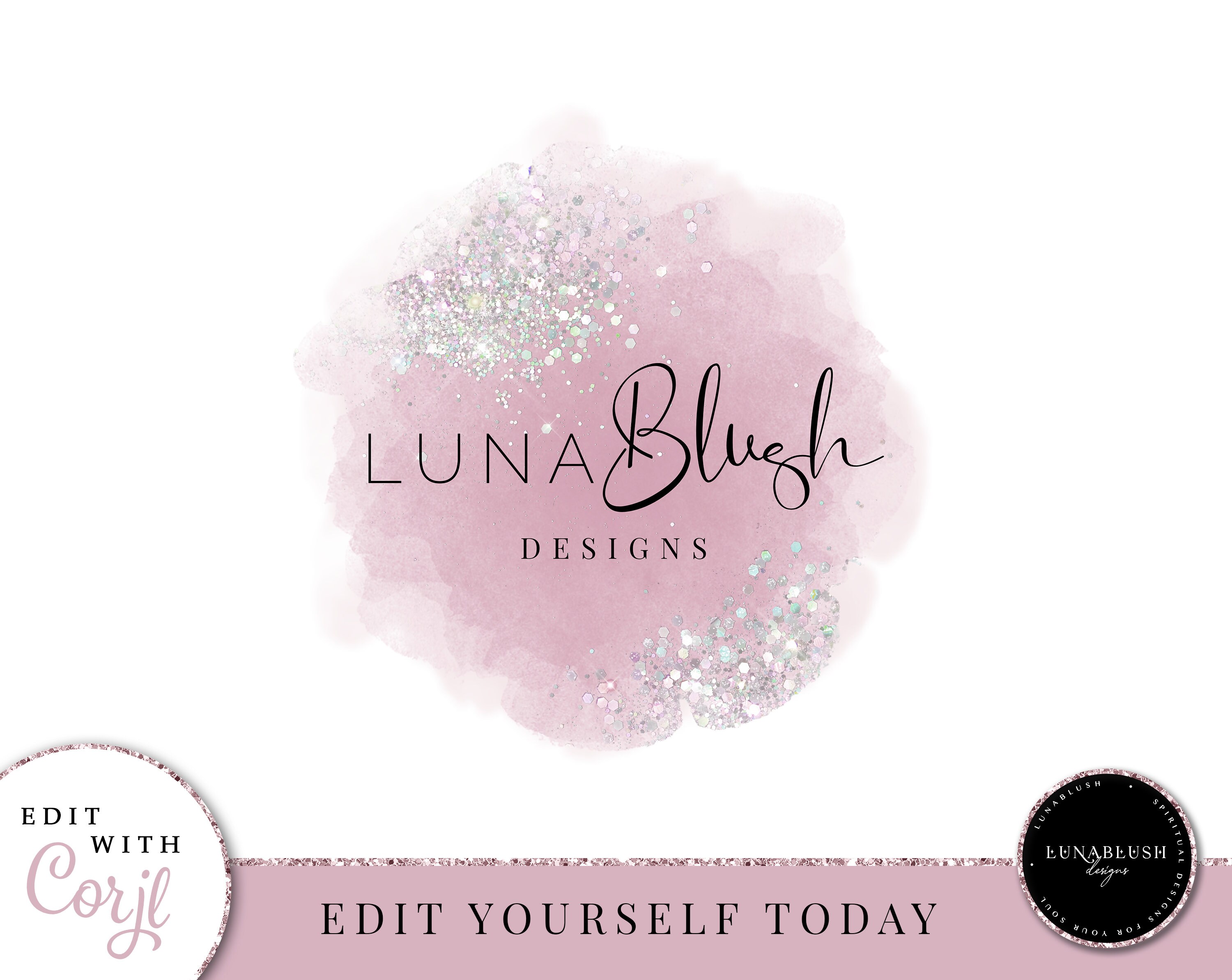 Abstract Watercolor Logo Design, Spiritual Logo, Blush Pink & Glitter ...