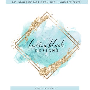 GOLD GLITTER LOGO , Aqua & Gold Glitter Logo, Lash Logo, Turquoise and ...