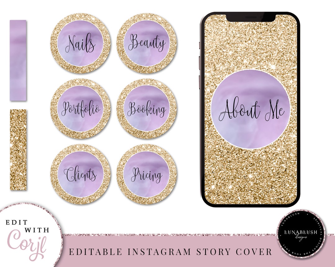 Instagram Templates, Editable IG Highlights, Gold Glitter Instagram ...