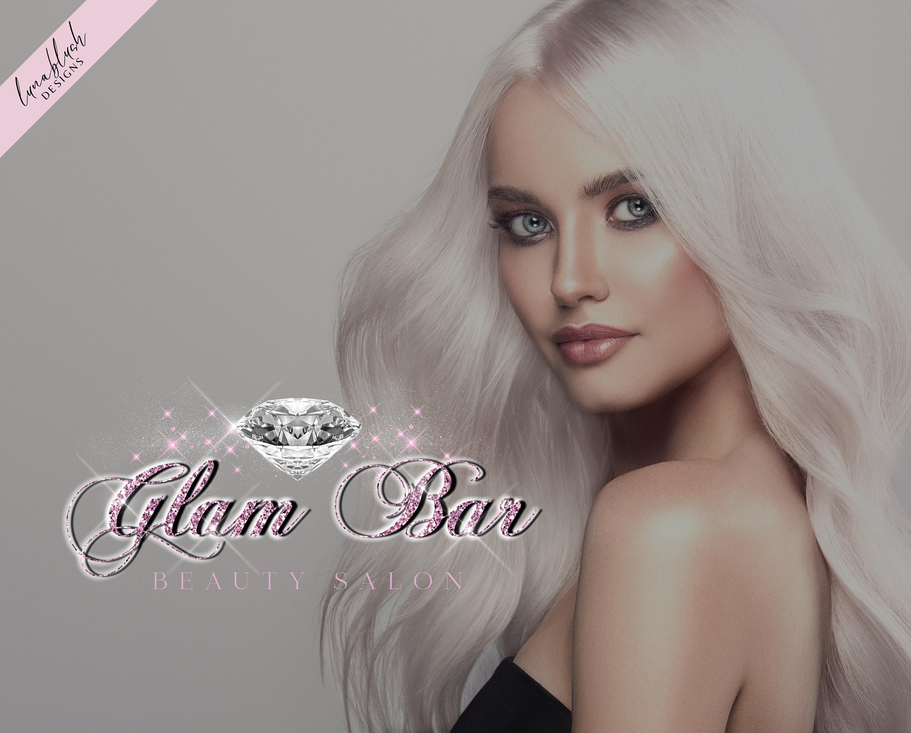 DIAMOND GLITTER LOGO, Beauty Makeup Logo, Lash Logo, Pink and Gold Logo ...