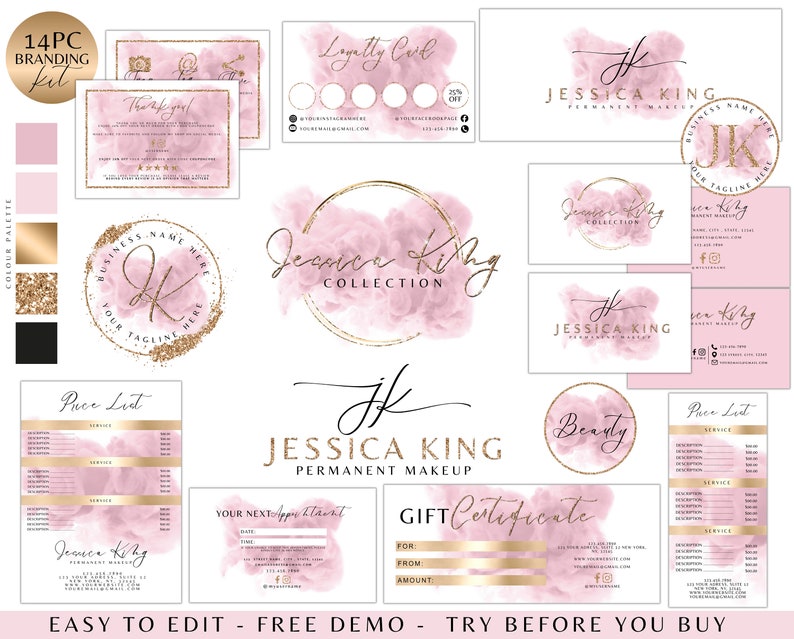 ROSÉ RADIANCE Logo Bundle, Gold Logo, Perfection Beauty Logo, Signature ...