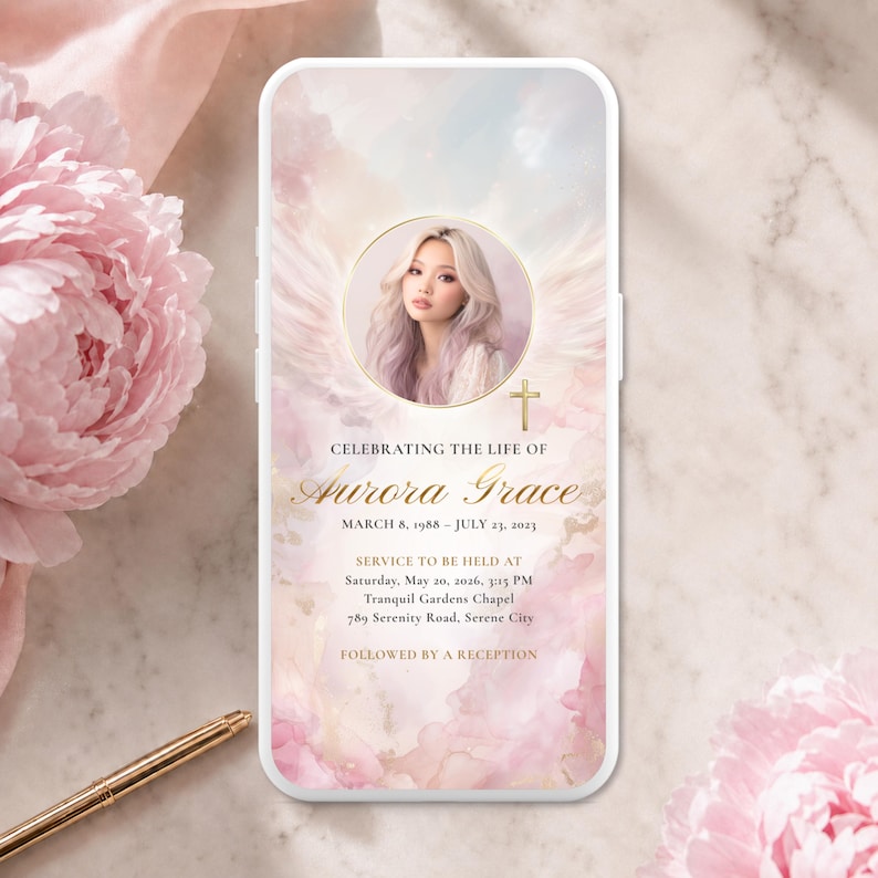 Floral Memorial Invitation Template, Celebration of Life Announcement ...