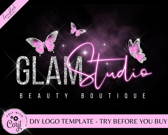DIY Pink Glitter Logo Customizable Pink Glitter Butterfly - Etsy