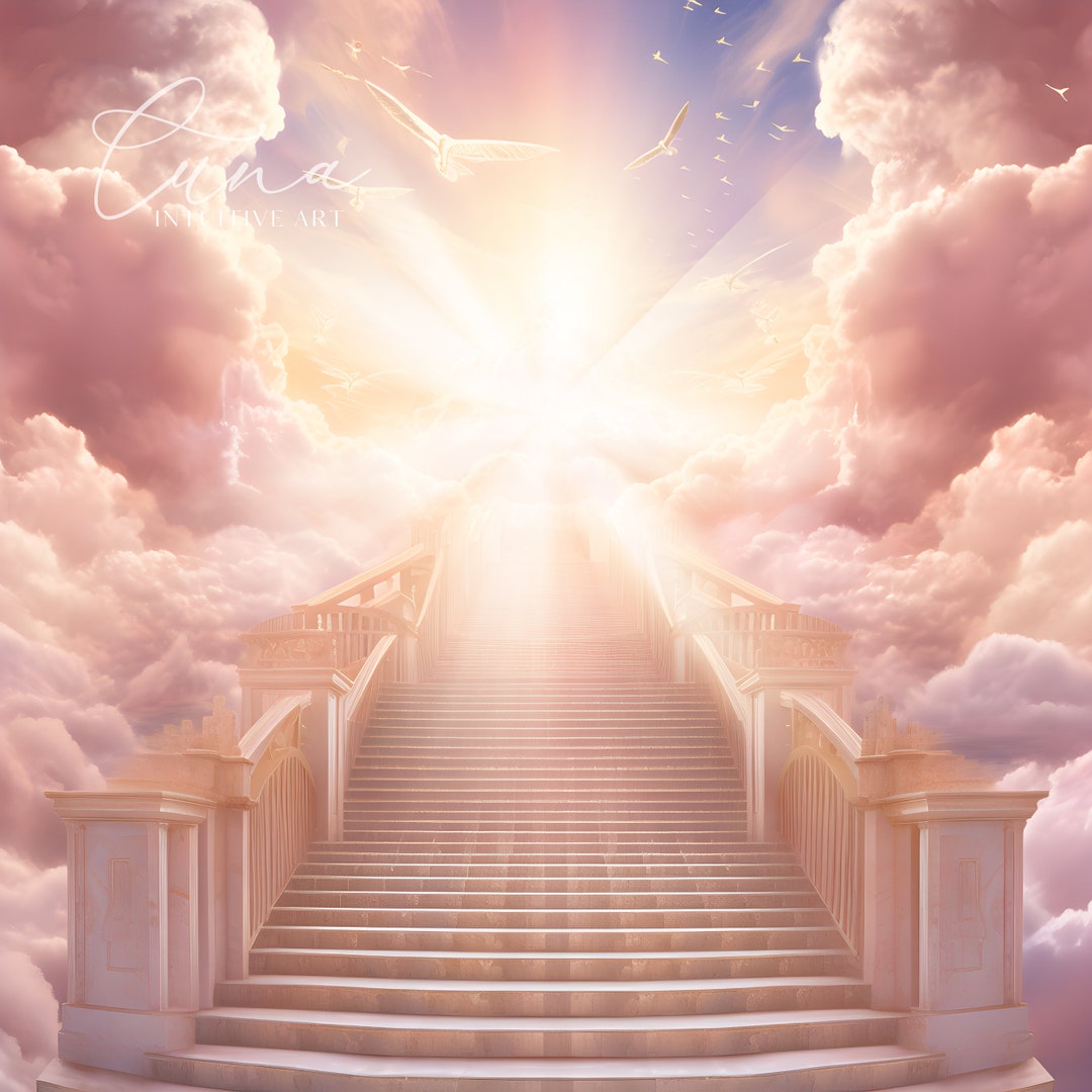 In Loving Memory PNG, Memorial Background EDITABLE CANVA Template Stairs to Heaven, Heaven ...