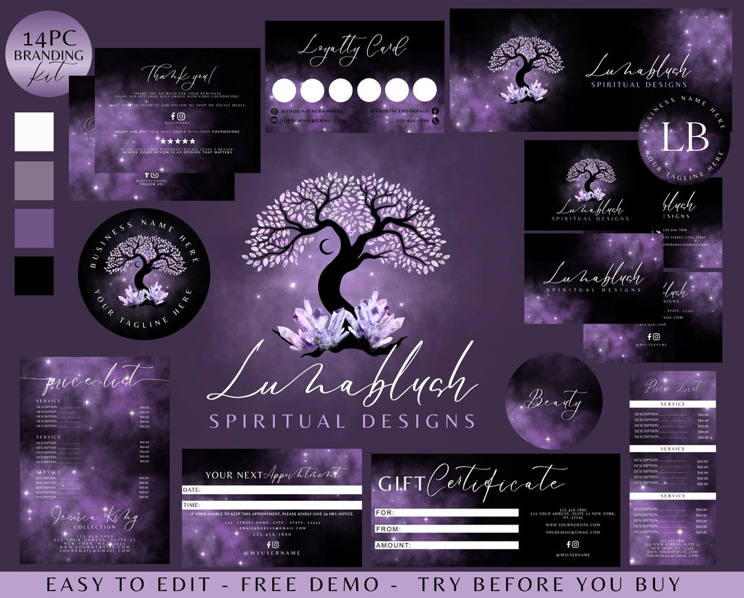 DIY Mystic Tree of Life Logo Set, Editable Customizable Purple Tree ...