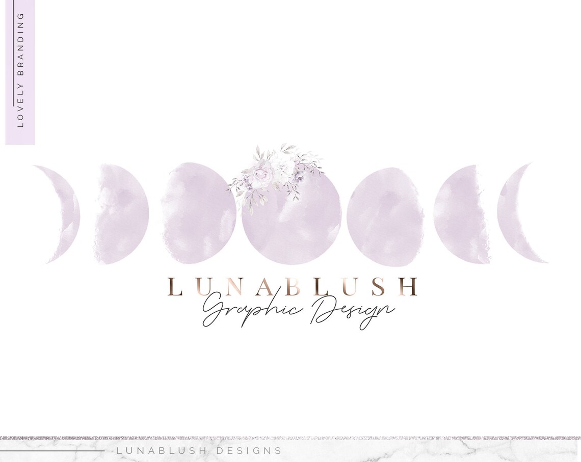 Moon Phases Logo Modern Logo Calligraphy Logo Blush Logo | Etsy UK
