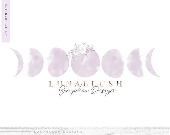 Moon Phases Logo Modern Logo Calligraphy Logo Blush Logo | Etsy UK