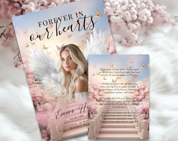 Memorial Flyer Template Edit With Canva Heavenly Wings and Butterflies ...