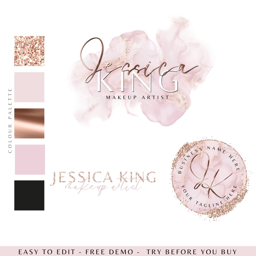 Rose Gold and Pink Marble Logo, 10-piece Branding Kit: Logos, Business ...