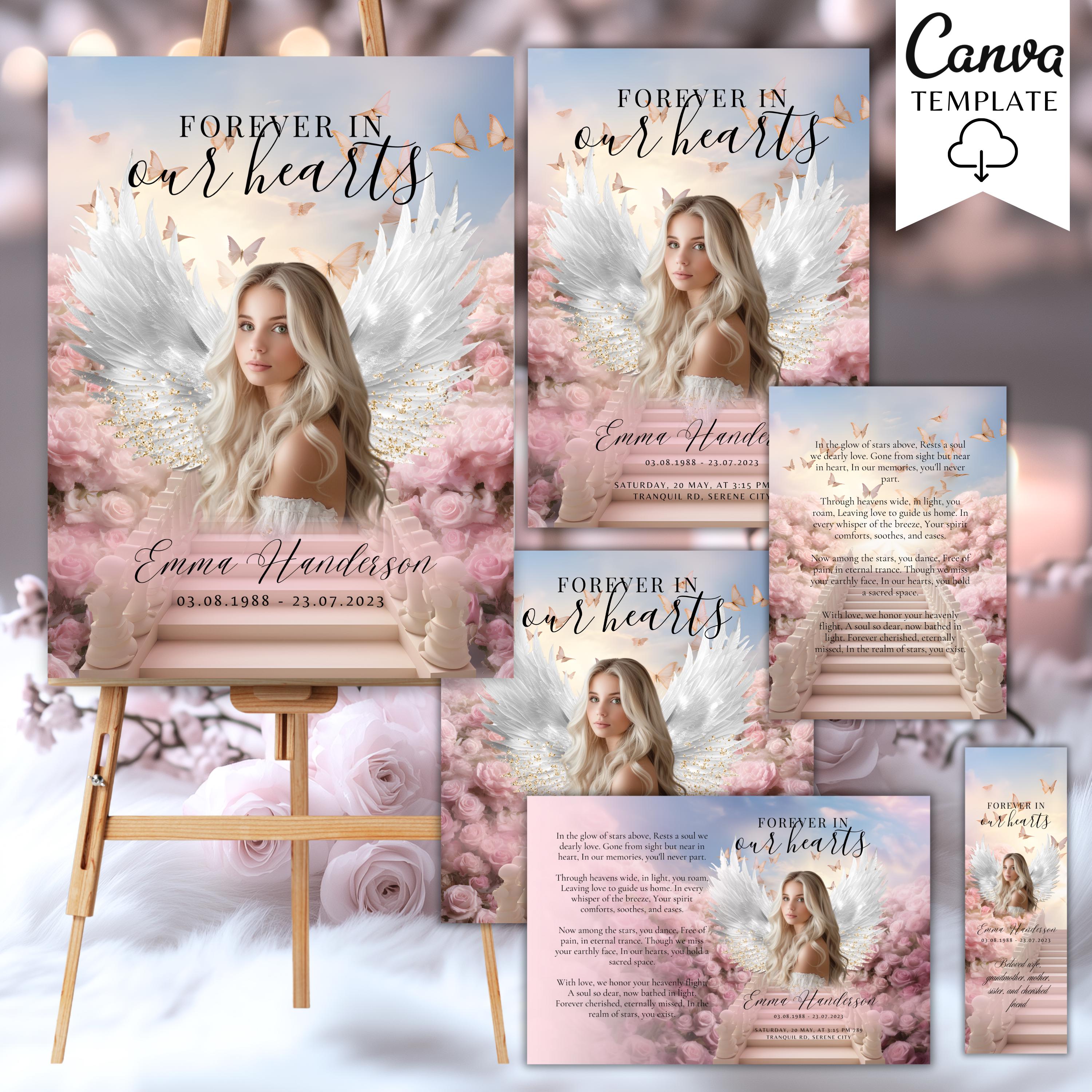 Memorial Flyer Template - Edit With Canva - Heavenly Wings and ...