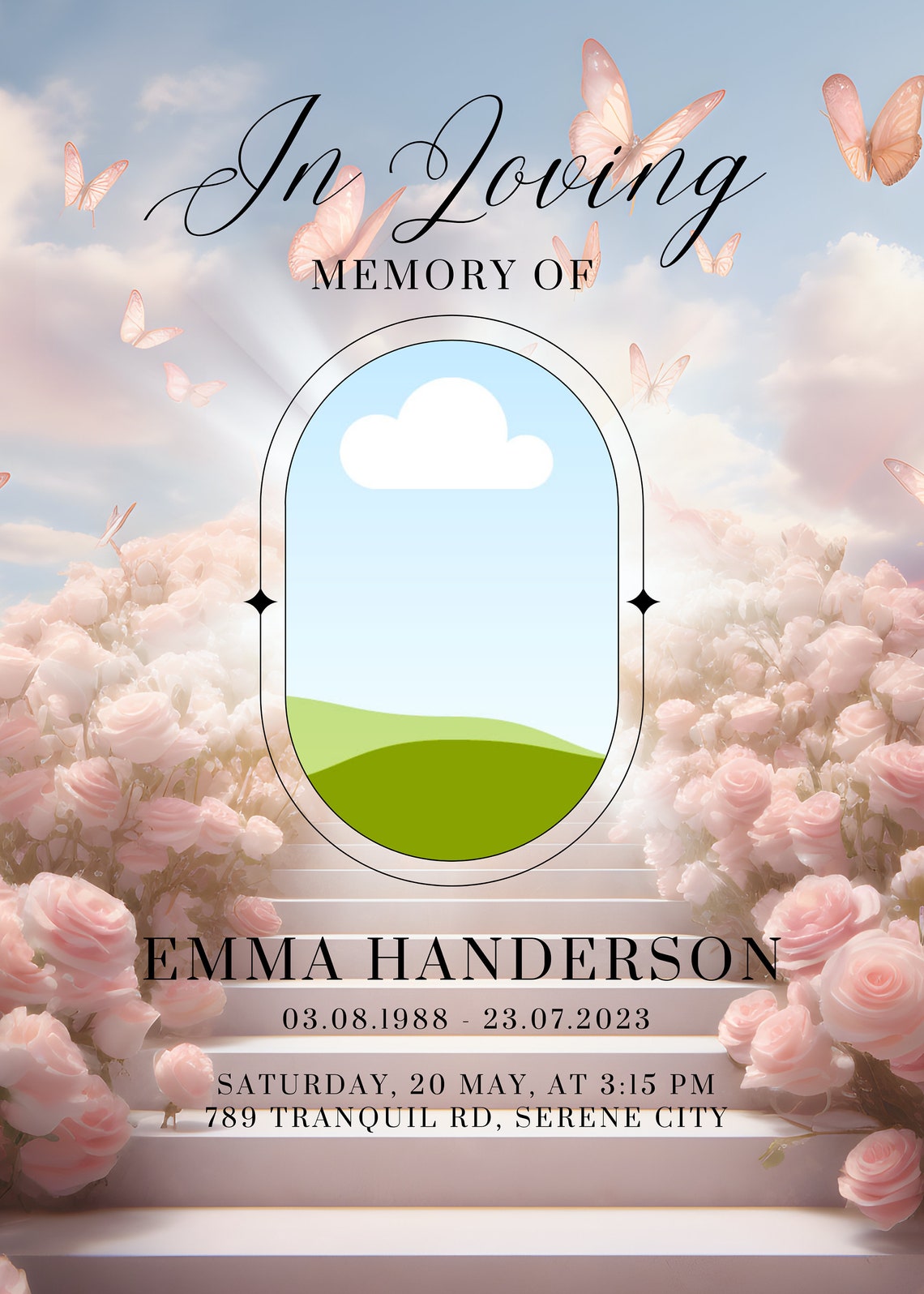 In Loving Memory & Flying Butterflies PNG, Memorial Background EDITABLE ...