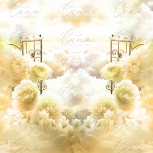 In Loving Memory Funeral Heaven Golden Gates & Beautiful Yellow Flowers ...