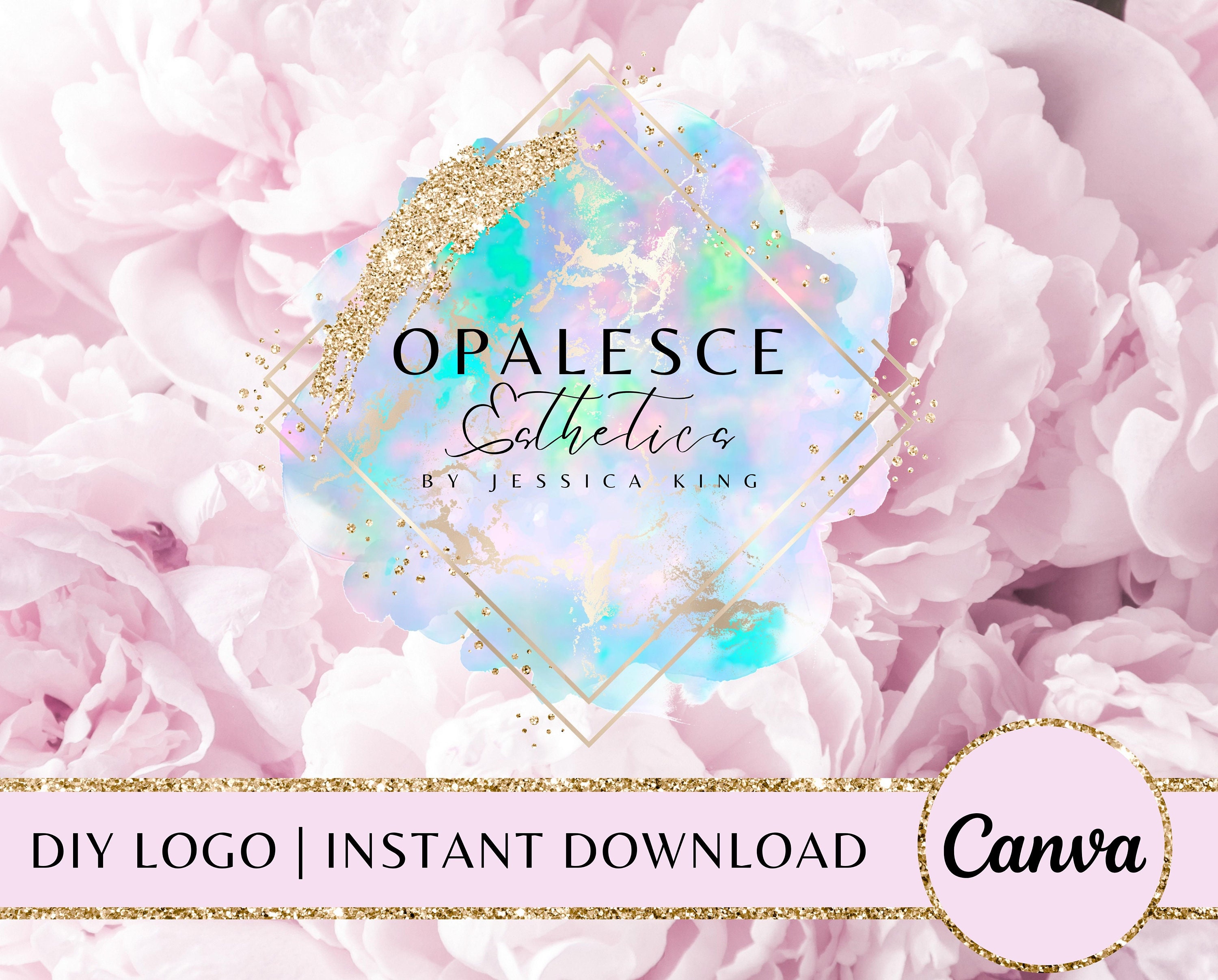 Faux Opal Logo Design Gold Frame Logo DIY Feminine Logo | Etsy Australia