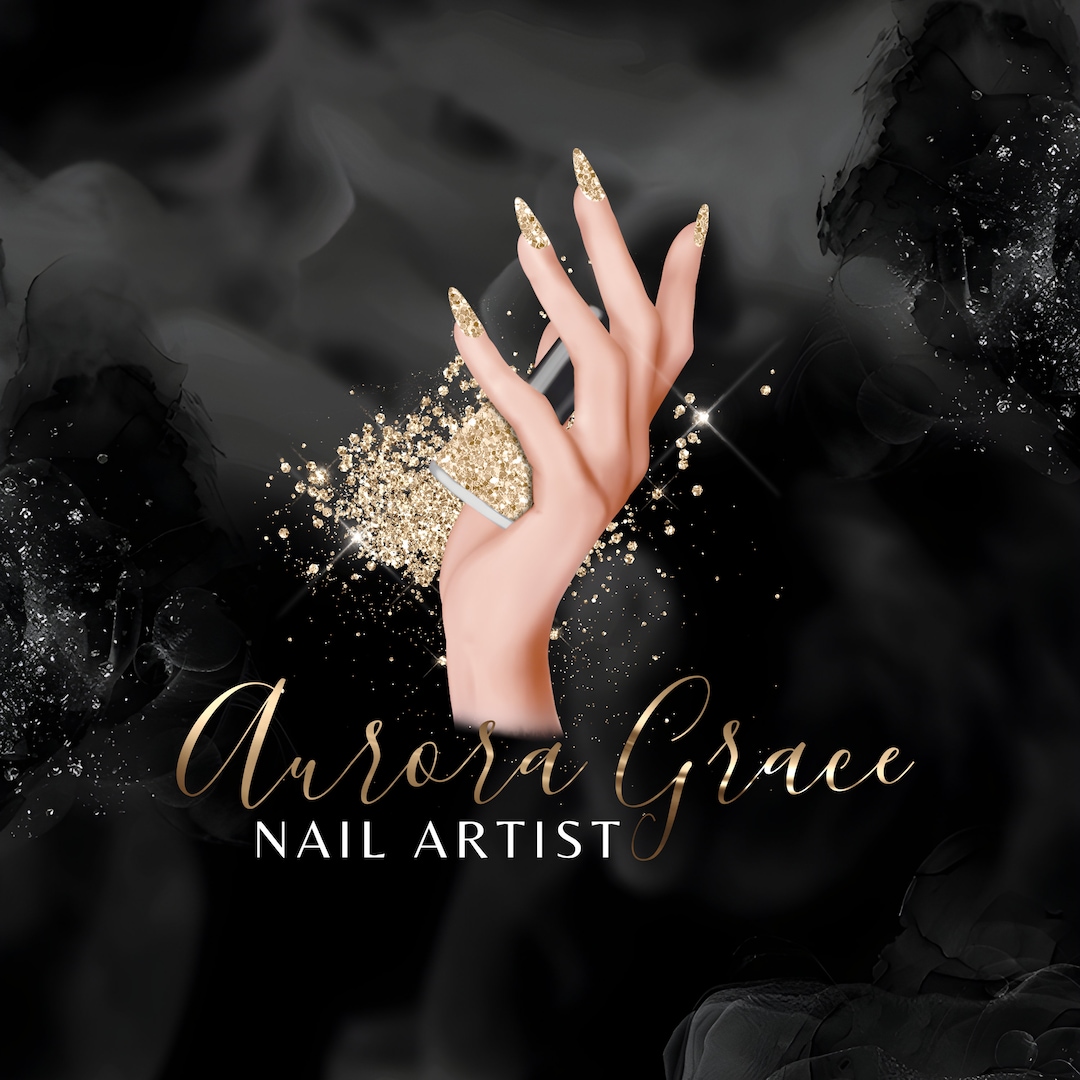 Elegant Nail Artist Logo Hand With Gold Glitter Nails, Nail Polish ...