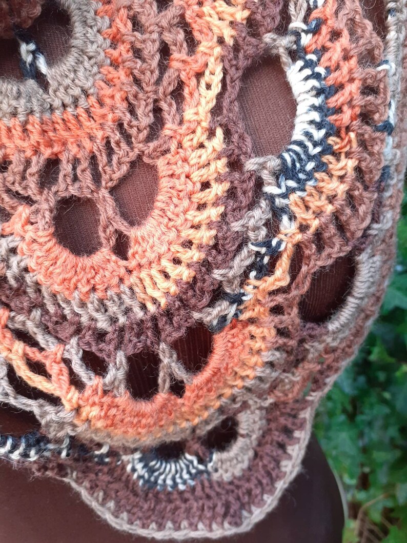Handmade crochet virus pattern scarf. Autumnal brown and - Etsy 日本