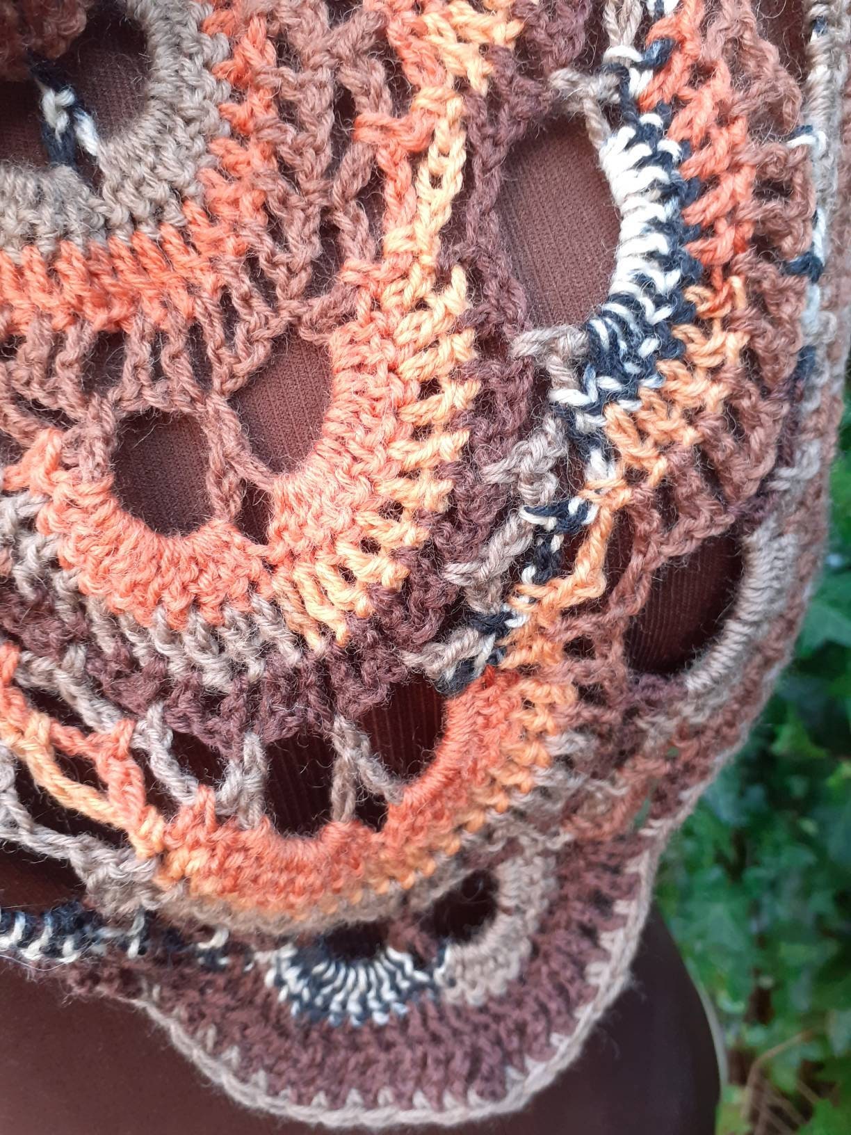 Handmade Crochet, Virus Pattern Scarf. Autumnal Brown and Orange ...