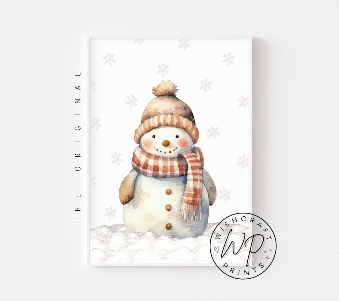 Neutral Snowman Winter Print Watercolour Beige Christmas Home Decor ...