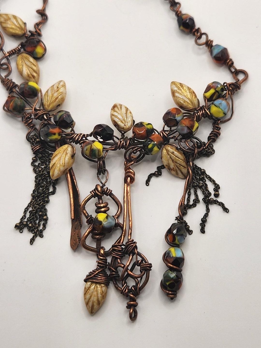 Handmade Copper Waterfall, Bib Charm Necklace, Free Form Wire Wrap ...