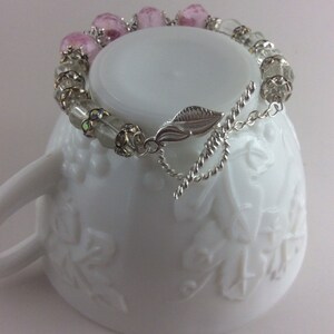 Pink Rose and Crystal Bracelet - Etsy