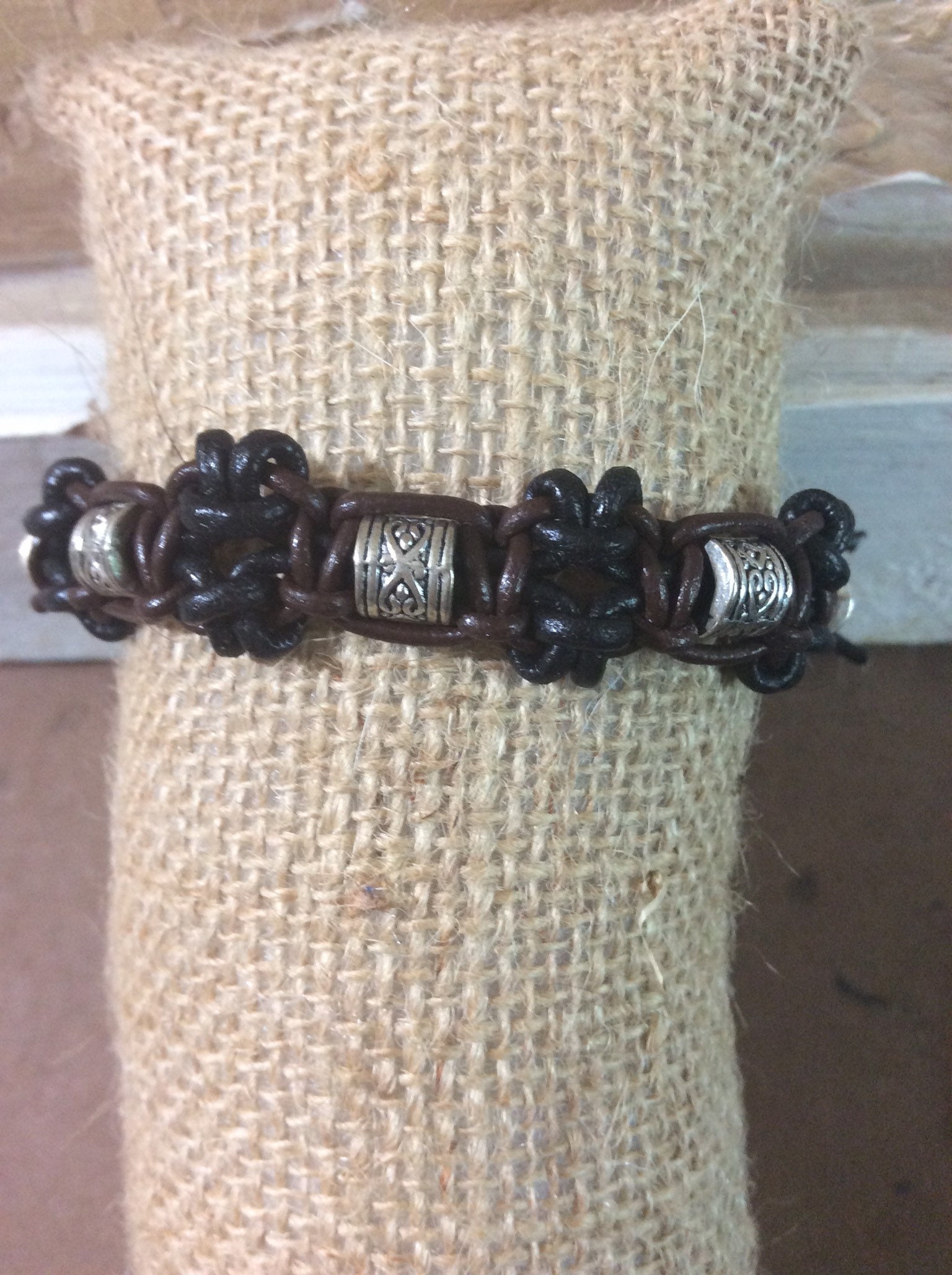 Black and Brown Macrame Leather Bracelet,man Bracelet, Unisex, Silver ...