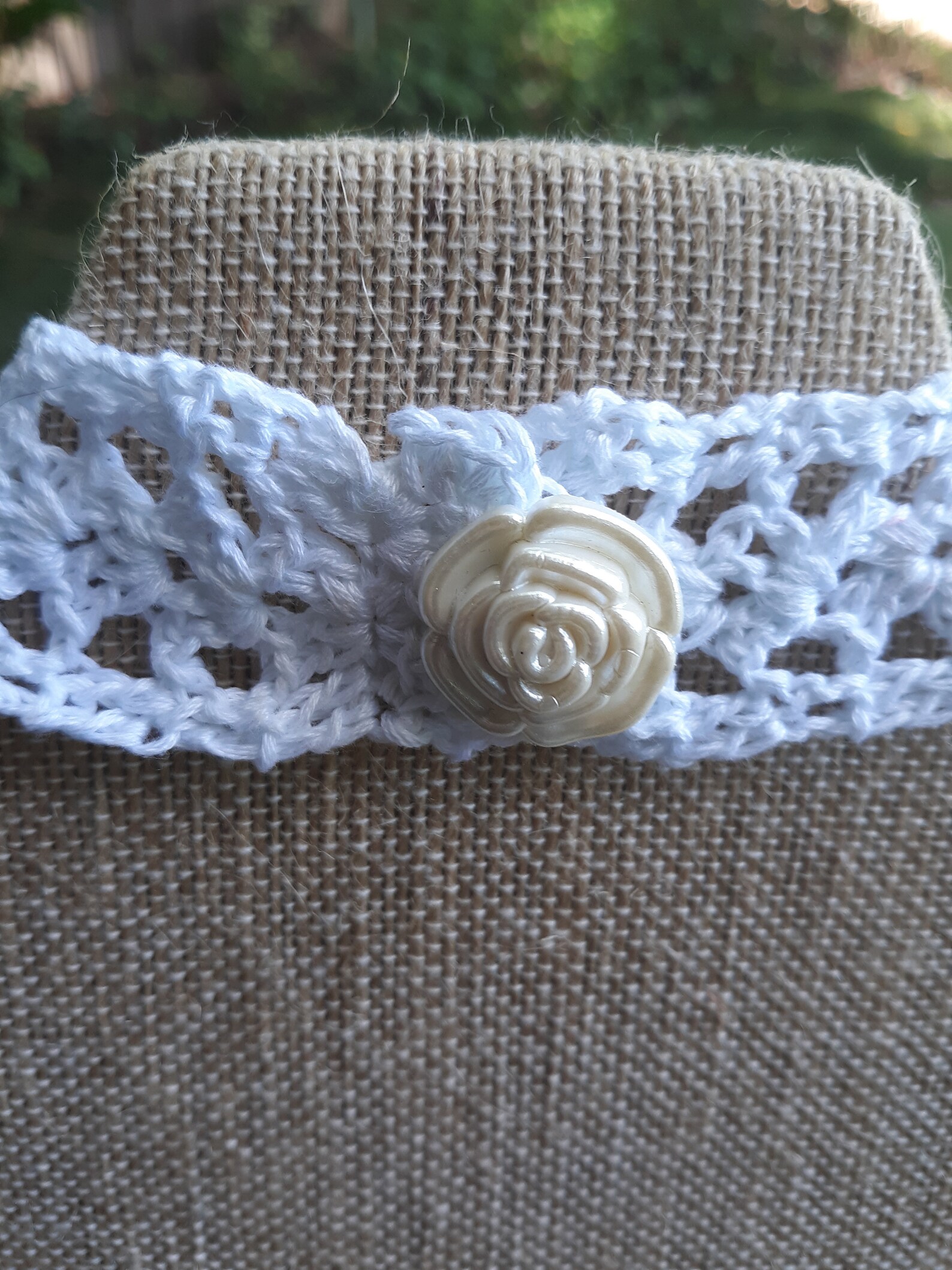 White Lace Crocheted Choker Has a Rose Button as a Closure to - Etsy