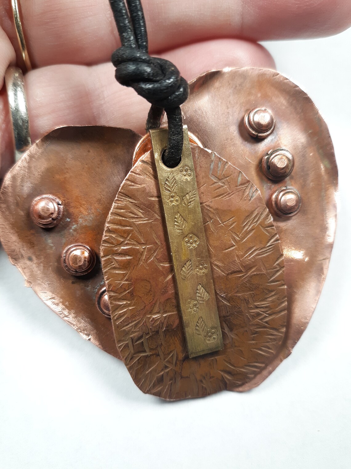Copper Heart Pendant on a Leather Cord, Texturized Heart Pendant ...