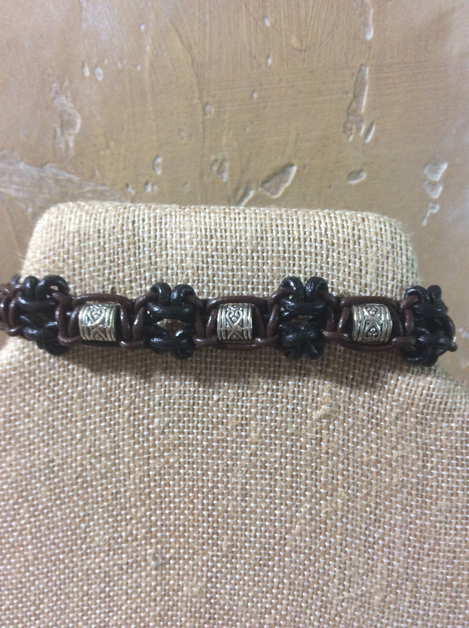 Black and Brown Macrame Leather Bracelet,man Bracelet, Unisex, Silver ...