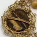 Tiger's Eye Pendant Necklace With Gold Color Chain and Wirework, Brown ...