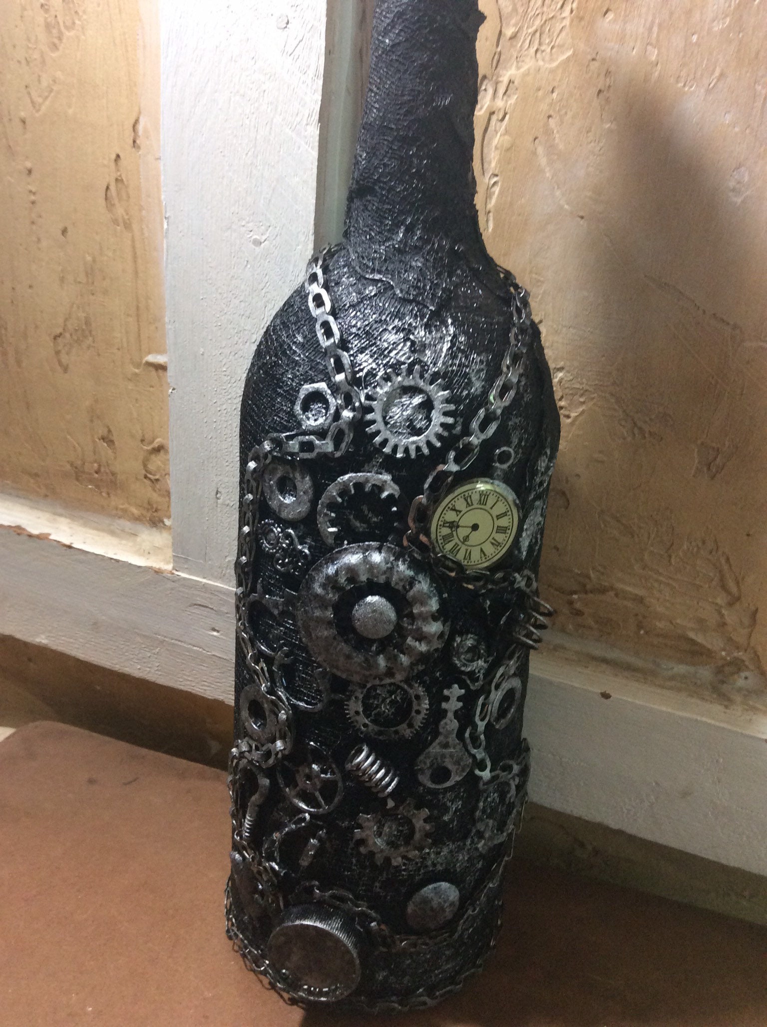 Other Assemblage Mixed Media & Collage Silver Steampunk Goth Art Bottle ...