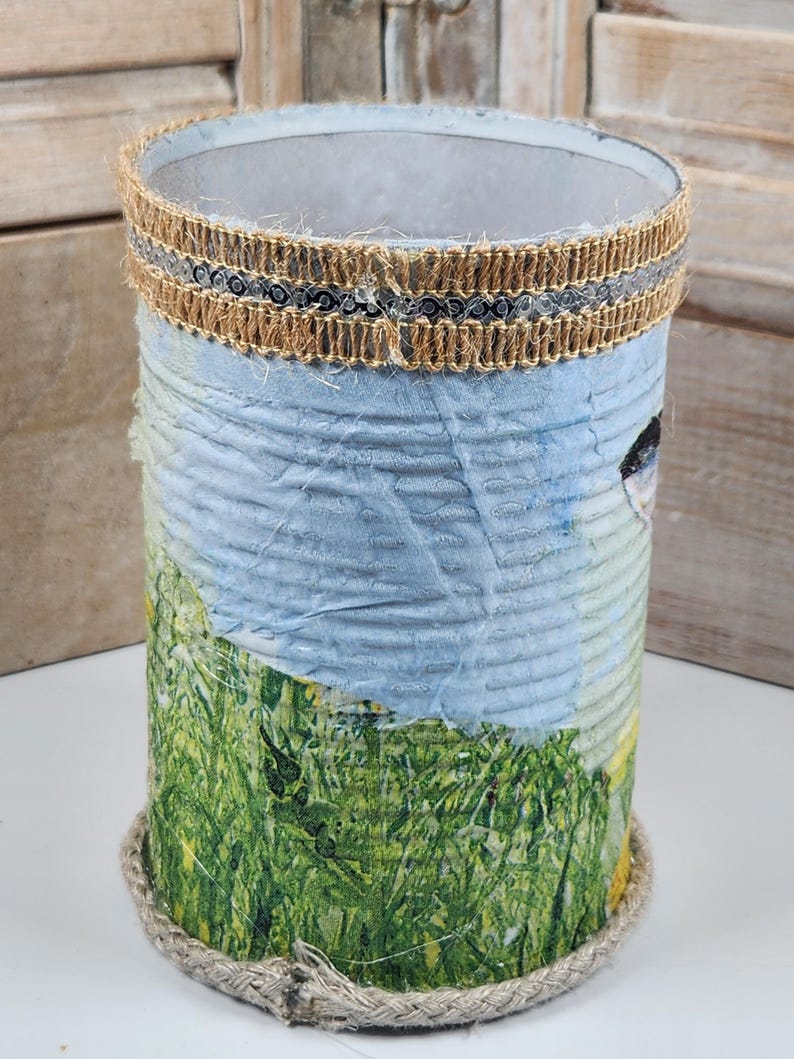 Altered Tin Can, It Features a Lovely Deer, Decoupaged, Trimmed ...