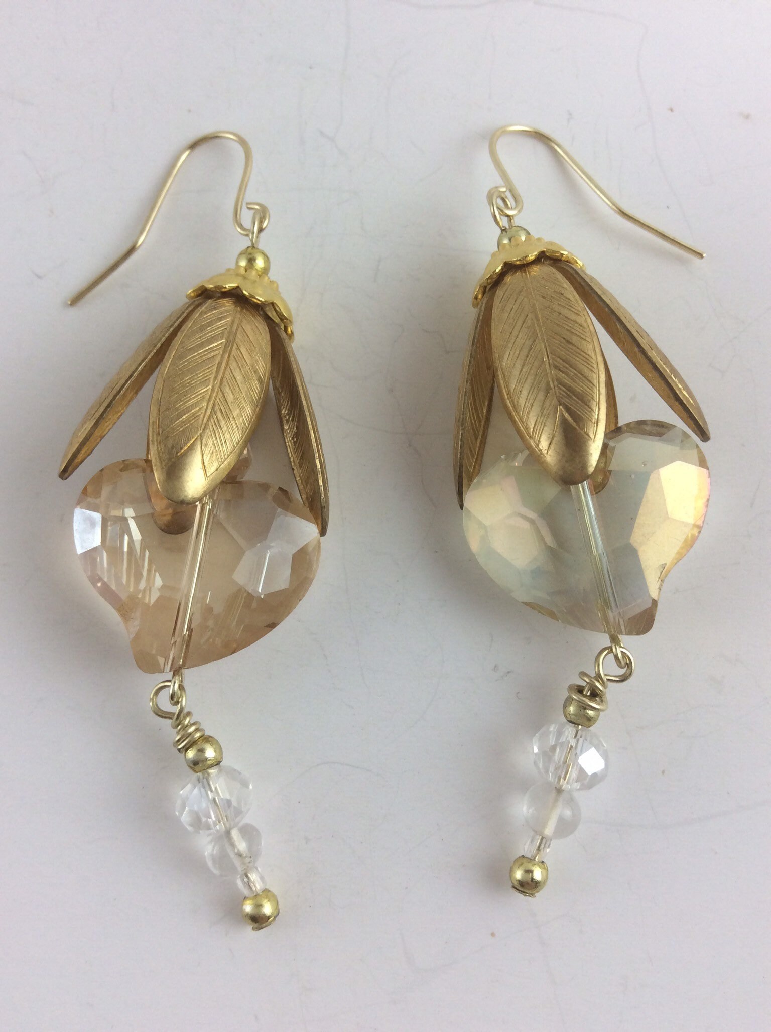 Elegant gold and crystal dangle earrings, statement earrings