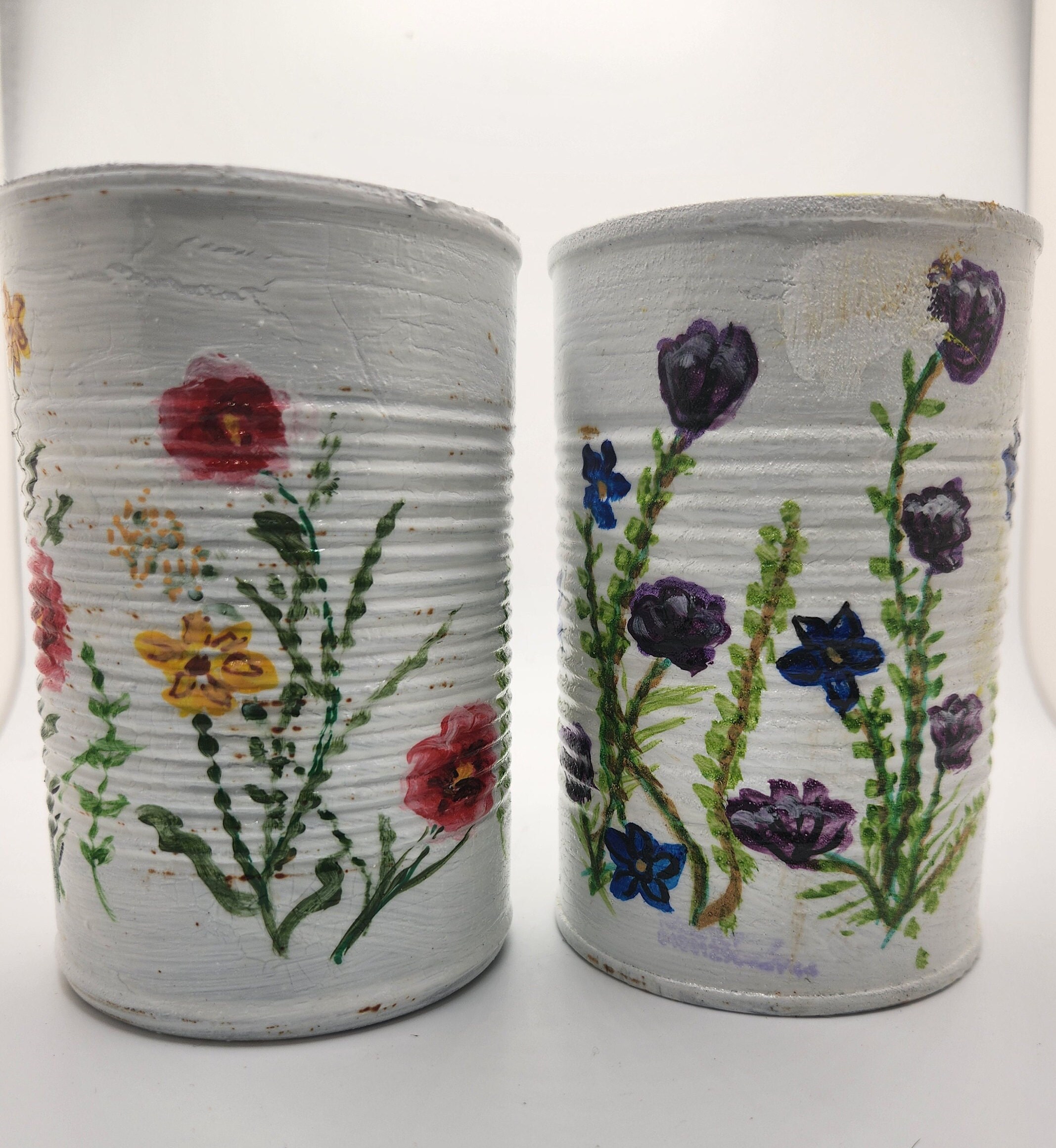 Hand Painted Altered Tin Cans, Acrylic Paint With Protective Sealant ...