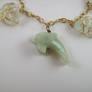 Mermaid Beauty Jade Dolphin and Sea Glass Necklace With Gold Wire Wrap ...