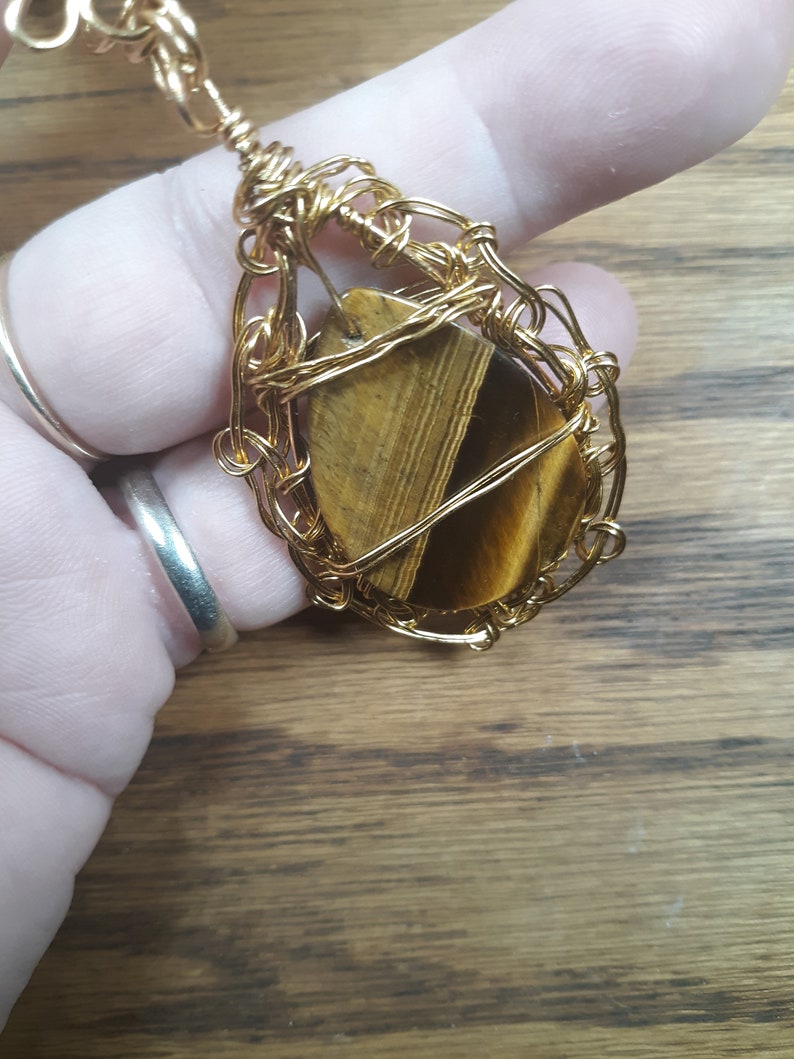Tiger's Eye Pendant Necklace With Gold Color Chain and - Etsy