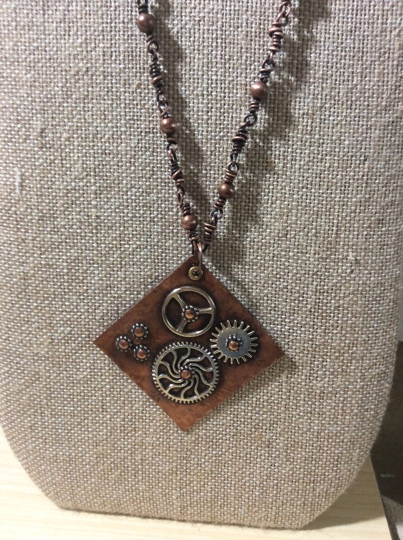 Steampunk Necklace With Gears, Handmade Chain, and a Copper Pendant in ...