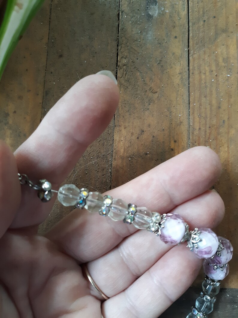 Pink Rose and Crystal Bracelet - Etsy