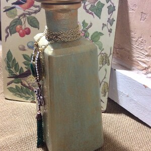 Green and Gold Altered Decorated Tequila Bottle, Crackle Finish, Green ...