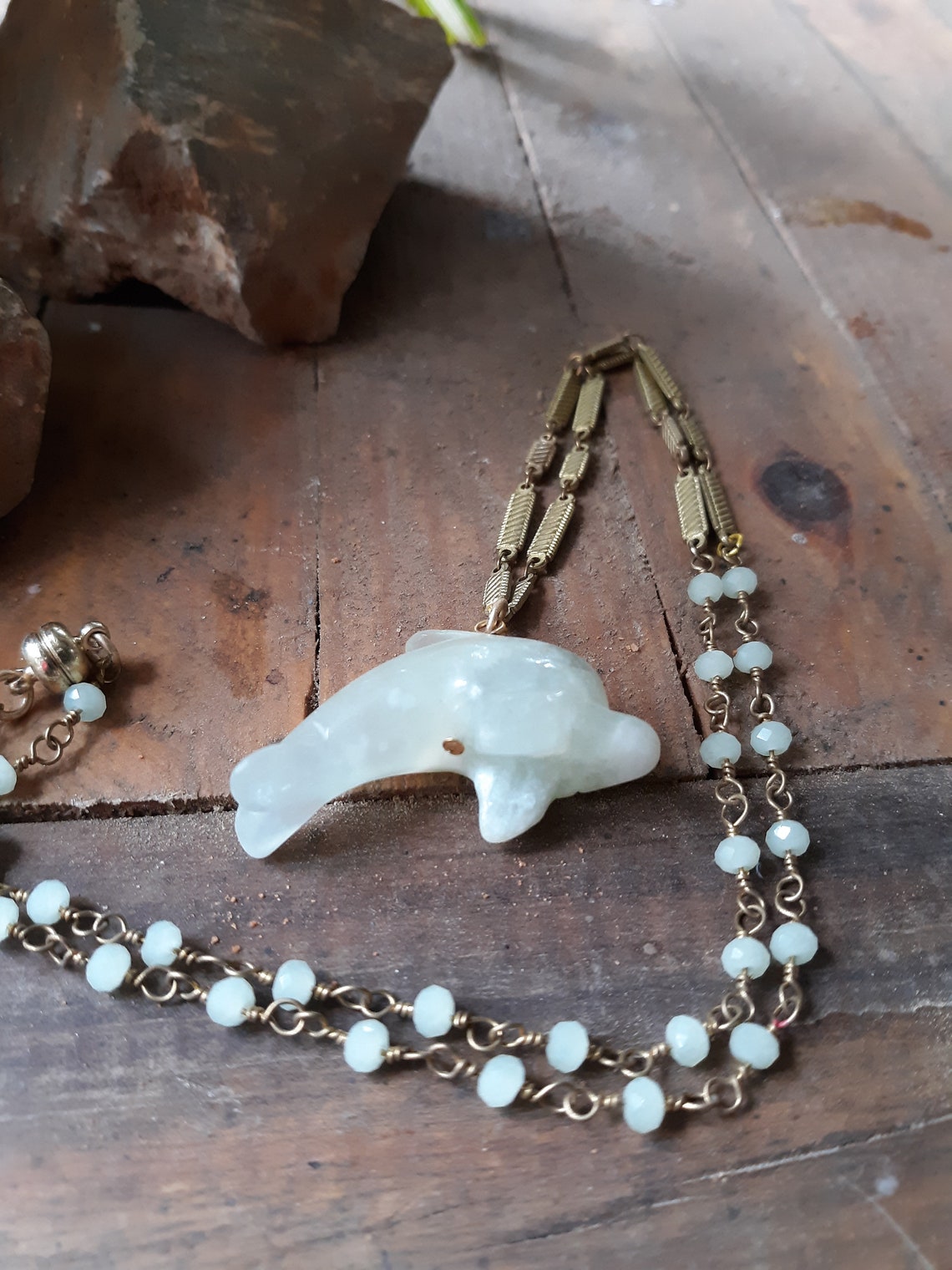 Beach Inspired New Jade Dolphin Pendant Necklace With Jade | Etsy