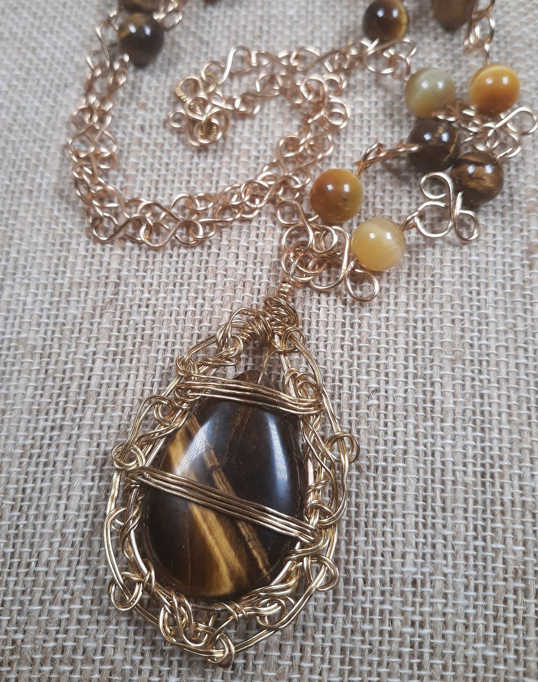 Tiger's Eye Pendant Necklace With Gold Color Chain and - Etsy