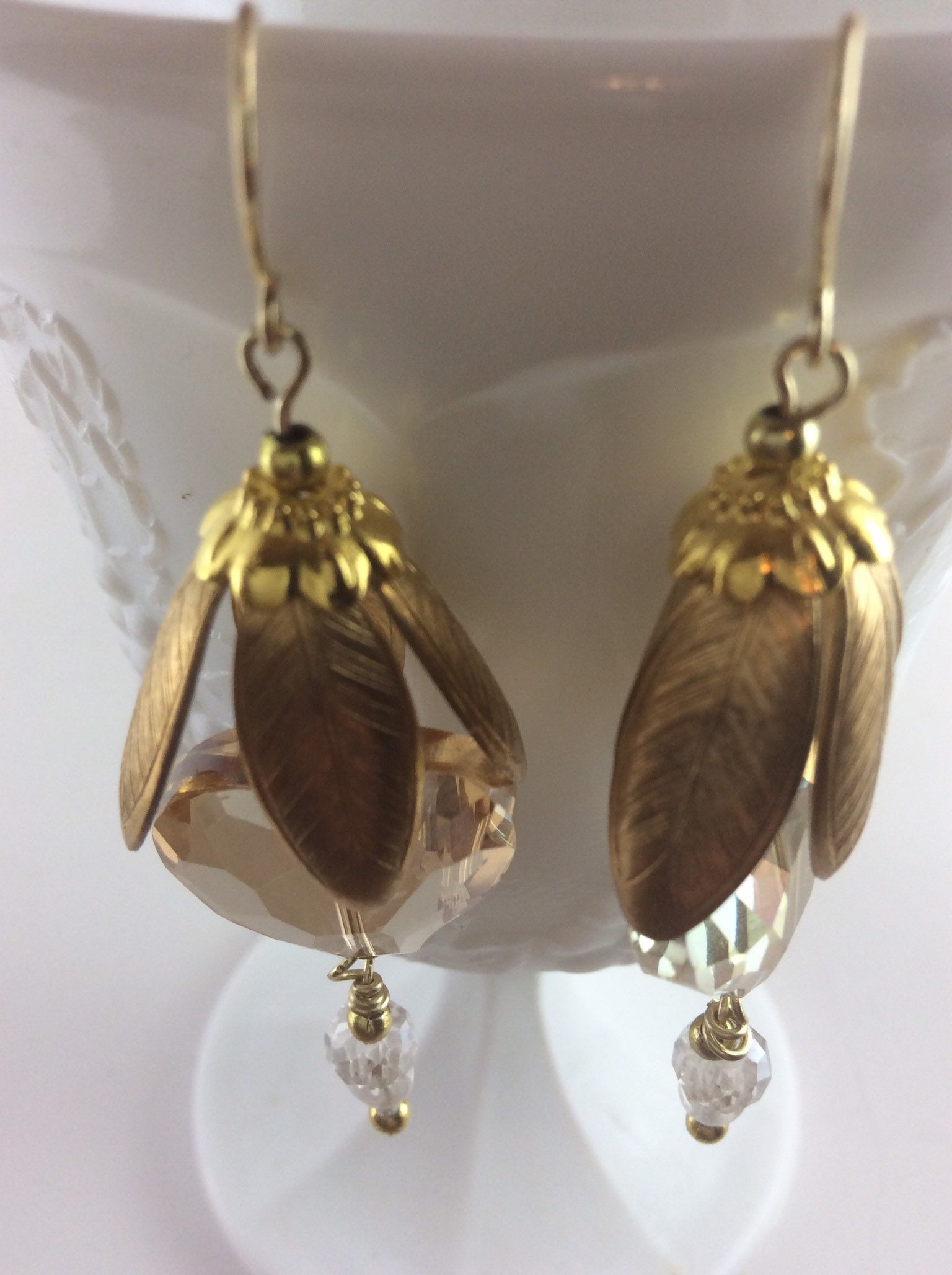 Elegant gold and crystal dangle earrings, statement earrings
