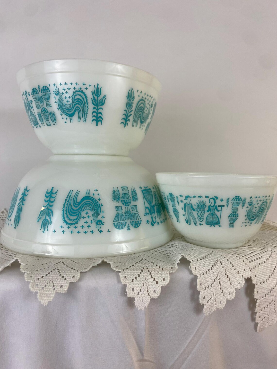 Rare Pyrex Mixing Bowls L Vintage Amish Blue & Turquoise Pattern ...