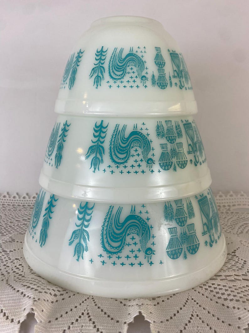Rare Pyrex Mixing Bowls L Vintage Amish Blue & Turquoise Pattern ...